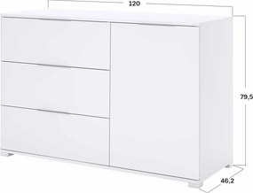Komoda 1dveřová 3šuplíková Super Mat Bílá Barton