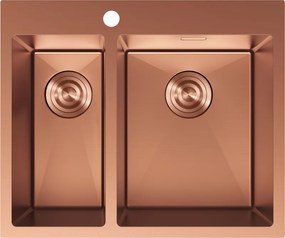 Mexen Flexo, 1.5-komorový nerezový dřez 610 x 510 mm, broušená měď, 6446611500-65