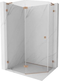 Mexen Lunar, L pětiúhelníkový sprchový kout naklápěcí doleva 100 x 80 cm, 8mm čiré sklo, profil měděná matná, 831L-100L-080P-65-00-L