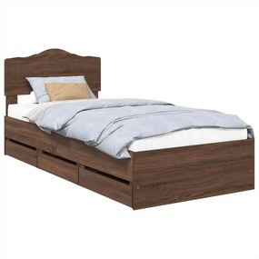 Rám postele se zásuvkou Hnědý dub 90 x 190 cm Inženýrské dřevo 3413053