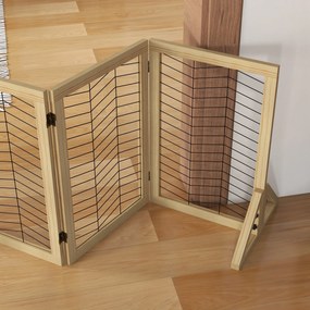 PawHut Dřevěná brána pro psy, ochrana dveří, skládací brána pro psy s 8 panely, plot pro psy, schodová brána, ochranná brána k krbu, přírodní, 375 x …