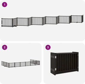 Zábrana pro psy s dvířky skládací 12 panelů černá 960 cm topol 3155740