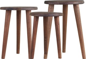 3ks retro dřěvěná stolička Grimaud Unique - Ø26*38/ Ø26*34/ Ø22*30cm