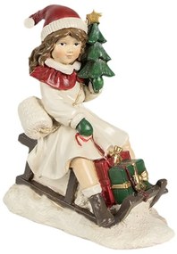Dekorativní figurka holčička v bílém kožíšku na sáních – 10x6x12 cm