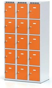 Alfa 3 Šatní skříňka S6 s úložnými boxy, 15 boxů, 1800 x 900 x 500 mm, cylindrický zámek, oranžové dveře