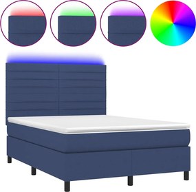 Box spring postel s matrací a LED modrá 140x200 cm textil 3134963