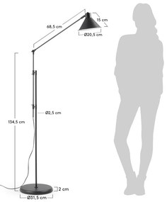 Černá stojací lampa s kovovým stínidlem (výška 220 cm) Dione – Kave Home