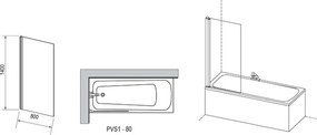 Ravak - Vanová zástěna jednodílná pevná Pivot PVS1-80 cm - černá, transparentní sklo