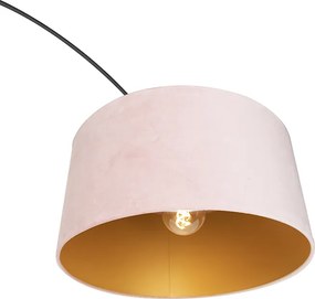 Oblouková lampa černá s sametovým stínítkem růžovým se zlatem 50 cm - XXL