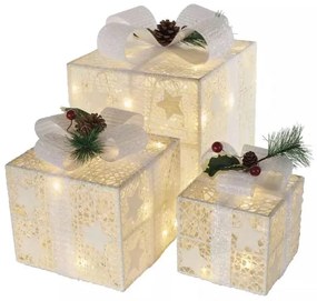 DCFC27 Vánoční LED dárky s ozdobou, 3 velikosti, vnitřní, teplá bílá