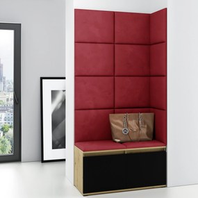 Eka Předsíňová stěna s čalouněnými panely Trinity 2 - Dub Artisan s černou / Rubínová 2324