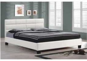Manželská postel s roštem, 160x200, bílá textilní kůže Marius 0
