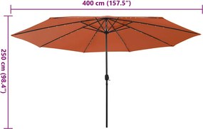 Zahradní slunečník s LED osvětlením 400 cm terakotový 312535