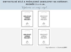 GRILOVACÍ KOŘENÍ PRO DĚTI - Samolepka na kořenky 3 x 4 cm - DomaLEP varianta: BÍLÁ - základní písmo