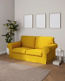 Potah na pohovku IKEA Ektorp 2-místná, nerozkládací barva žlutá látka pletený vzor