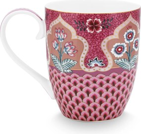 Pip Studio Flower Festival hrnek XL 440ml, tmavě růžový (Velký hnek Flower Festival)