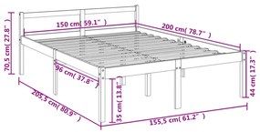 Postel pro seniory šedá 150 x 200 cm King Size masivní borovice