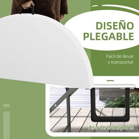 Skládací kulatý boční stůl Outsunny s ocelovou konstrukcí a HDPE deskou, nosnost 80 kg, pro vnitřní i venkovní použití Ø122x73 cm Bílá