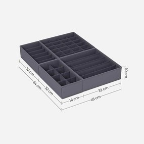 Organizéry do zásuvek, skládací textilní úložné boxy 8 ks, šedé