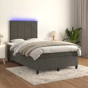 vidaXL Box spring postel s matrací a LED 120x200 cm samet [3136115] Barva: Tmavě šedá
