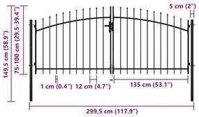 vidaXL Marketos Dvoukřídlé plotové brány Woerden s kopím nahoře 299,5 x 149,5 cm