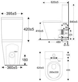 Mereo Mereo, WC kombi vario odpad, kapotované, Smart Flush RIMLESS, 605x380x825mm, keramické, VSD91T2