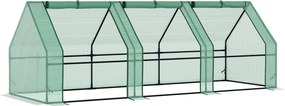 Zelený skleník Outsunny se 3 rolovacími okny, PE síťovou fólií, ocelovým rámem, balkonový skleník, zahradní skleník, 270x90x90 cm, skleník pro rajčata