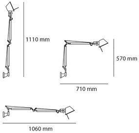 Artemide A005940 + A025150 Tolomeo Mini Parete, černá nástěnná lampa s vypínačem, 1x10W LED E27, 68+54cm