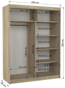 Šatní skříň s posuvnými dveřmi Iness - 150 cm Barva: Bílá