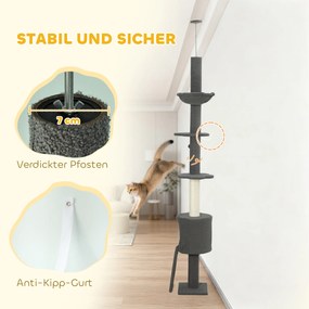 Strom pro kočky, jeskyně, houpací síť, nastavitelná výška, škrabadlo s látkovým potahem, šedá barva