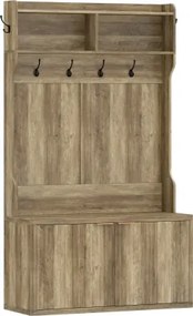 HOMCOM 4-v-1 věšák s botníkem, moderní stojan na oblečení s otevřenou přihrádkou pro chodbu, vstupní halu, ložnici 100x38x172 cm, Dub