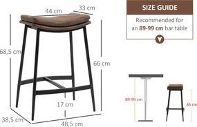 HOMCOM Sada 2 vysokých barových židlí bez opěrky v industriálním stylu, ocelová konstrukce, nosnost 120 kg, pro bar, obývací pokoj, jídelnu, hnědá