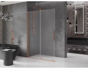 Mexen Velar, sprchová zástěna s posuvnými dveřmi Walk-in 130 x 200 cm, 8mm sklo námraza, měděná matná, 871-130-000-33-65