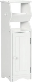 Kleankin úsporný bílý MDF koupelnový kabinet s prostorem na toaletní papír a skříňkou, 19x15x56 cm | Aosom