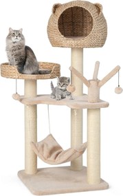 Costway 121 cm vysoký šplhací strom na škrabadlo s Cat Cave, přírodní