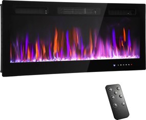 HOMCOM Elektrický krb, montáž na stěnu, nastavitelné plameny, termostat, časovač, ocel, černý