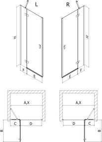 Mexen Mist-H sprchové dveře výklopné levé 110 cm, transparentní, zlaté kartáčované - 8A5-110-000-55-00-L