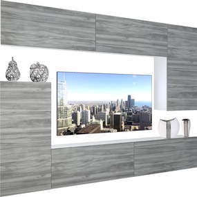 Obývací stěna Belini Premium Full Version šedý antracit Glamour Wood + LED osvětlení Nexum 128 128 NEX 8/0/W/GW1/0/0/PP