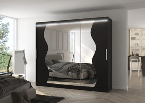 ADRK Furniture Posuvná skříň se zrcadlem a LED osvětlením SHARON 250 SW-SHA-B-250+L-V398
