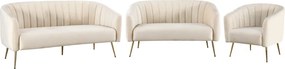 Designový 3-sed, béžová Velvet látka/gold chrom-zlatý, BAGY