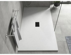 Mexen Hugo, obdélníková sprchová vanička SMC 160 x 100 cm, bílá, černá krytka, 42101016-B