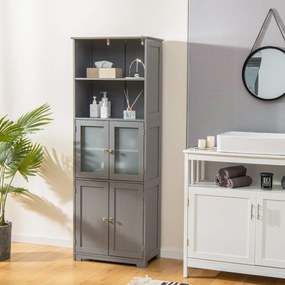 Costway 163 cm vysoká koupelnová skříňka volně stojící úložná se skleněnými