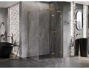 Mexen Lunar, L pravý výklopný sprchový kout 75 x 70 cm, 8mm čiré sklo, zlatý profil, 834L-075-070-50-00-P