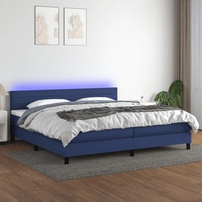 Box spring postel s matrací a LED modrá 200x200 cm textil 3133267