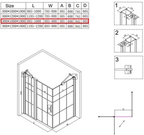 BPS-koupelny Obdélníkový sprchový kout HYD-OK02MB 100x90 černá/transparent