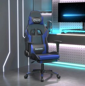 vidaXL Masážní herní židle s podnožkou umělá kůže [345465] Barva: Černo-modrá