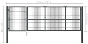vidaXL Marketos Zahradní brána se sloupky ocelová 350 x 100 cm antracitová