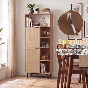 Costway Vysoká kuchyňská skříňka s ratanovými dvířky, přírodní