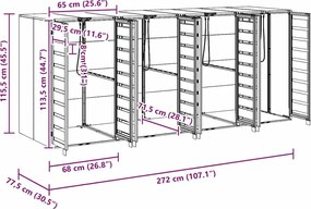 vidaXL Úložný box na 3 popelnice Antracit 340 x 77,5 x 115,5 cm Ocel [3394770]