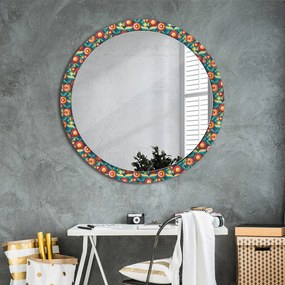 Kulaté zrcadlo tištěný rám Geometrické ovoce a listy fi 100 cm